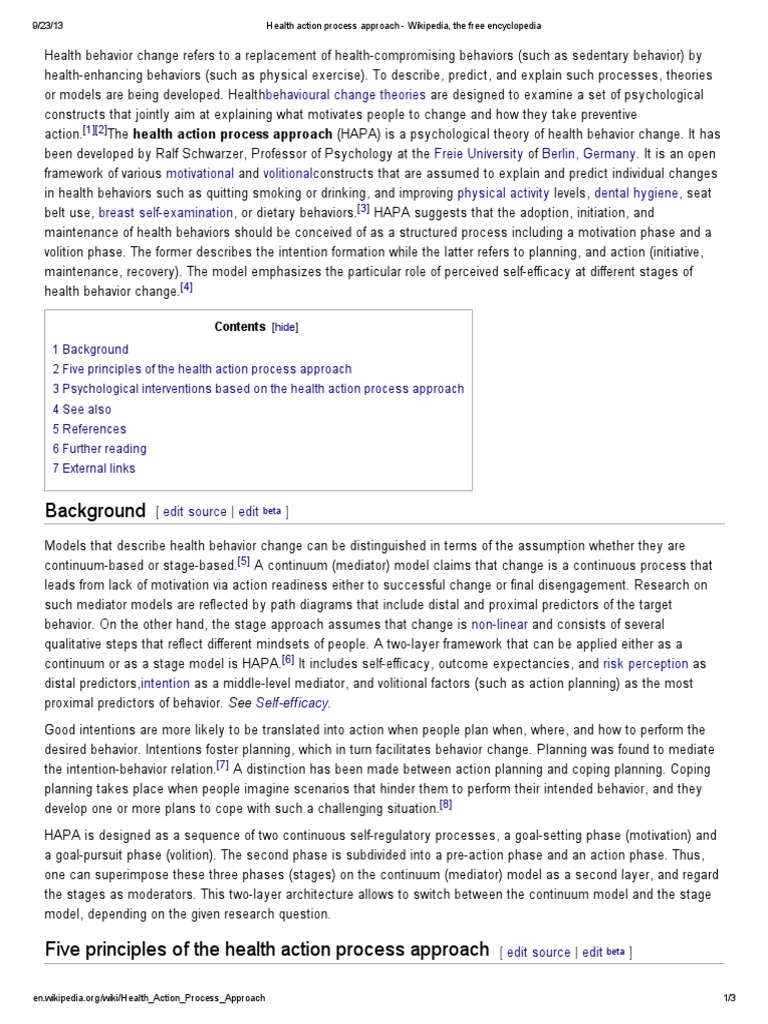 Health Action Process Approach - Behavioural Change | PDF | Clinical ...