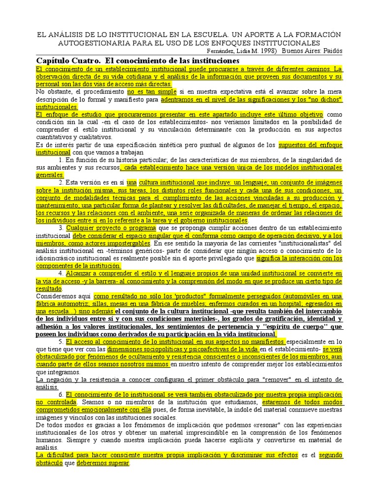 Lidia Fernandez - El Analisis de Lo Institucional en La Escuela | PDF ...