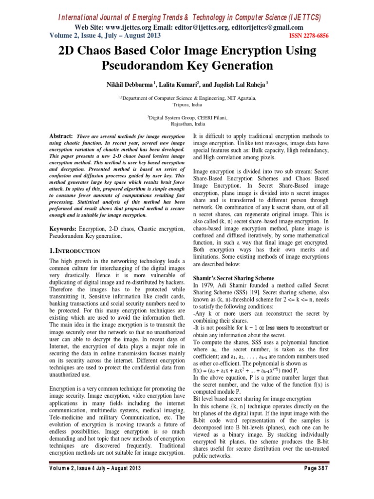 2D Chaos Based Color Image Encryption Using Pseudorandom Key Generation | PDF | Cryptography ...