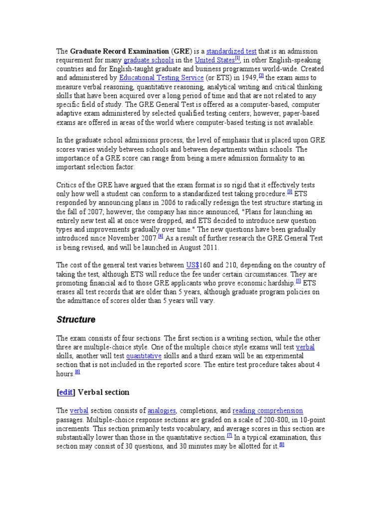 GRE | PDF | Graduate Record Examinations | Educational Assessment And ...