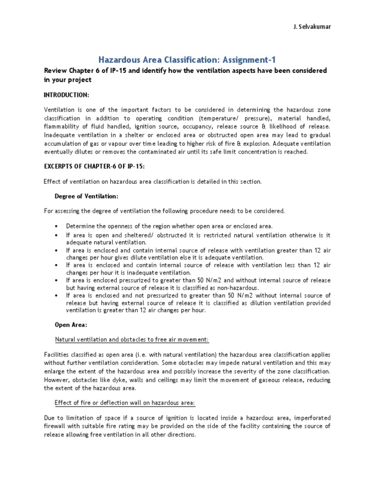 Hazardous Area Classification - Assignment 1 | PDF | Ventilation ...