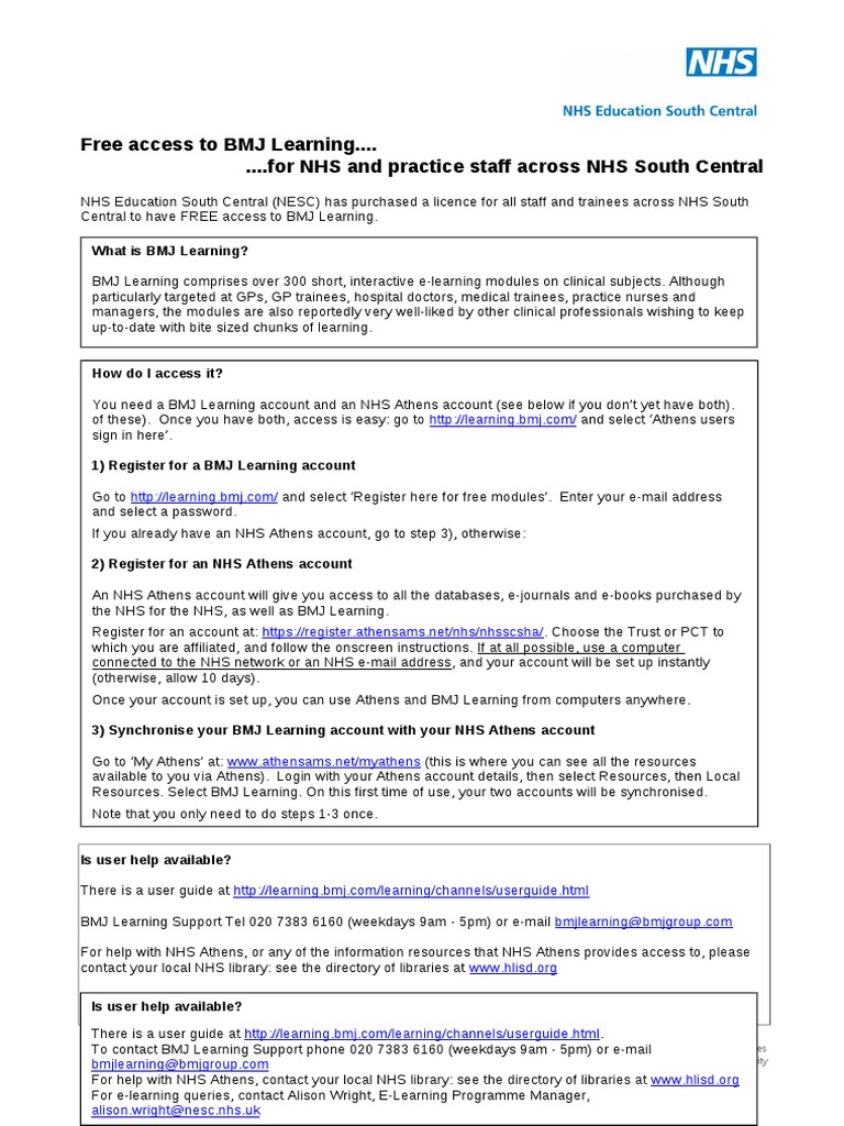 Free Access To BMJ Learning.... .... For NHS and Practice Staff Across ...