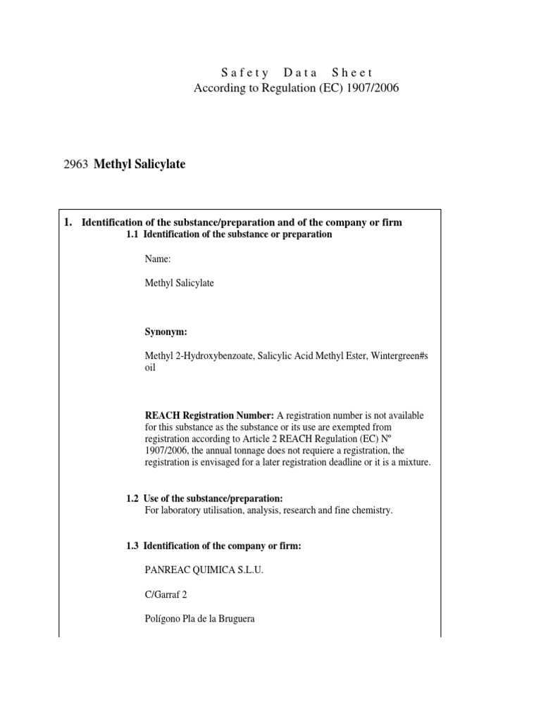 Methyl Salicylate Msds | PDF | Dangerous Goods | Toxicity