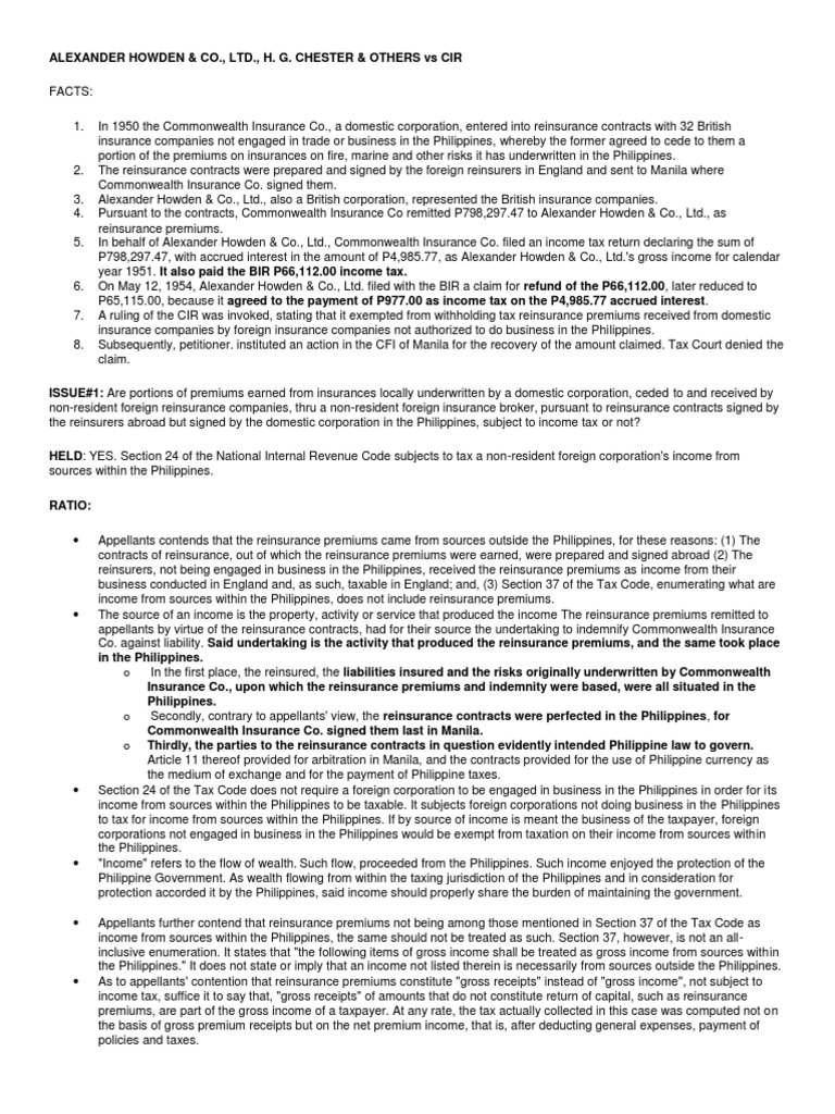 ALEXANDER HOWDEN & CO., LTD Vs CIR | PDF | Gross Income | Insurance