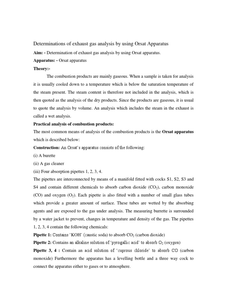 Orsat Gas Analysis | PDF | Gases | Carbon Dioxide