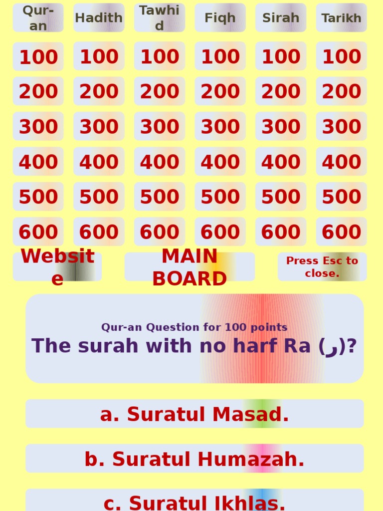 Islamic Quiz Questions and Answers | PDF | Medieval Muslims | Hadith