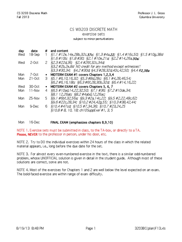 Cs W3203 Discrete Math Exercise Sets | PDF | Learning | Cognition
