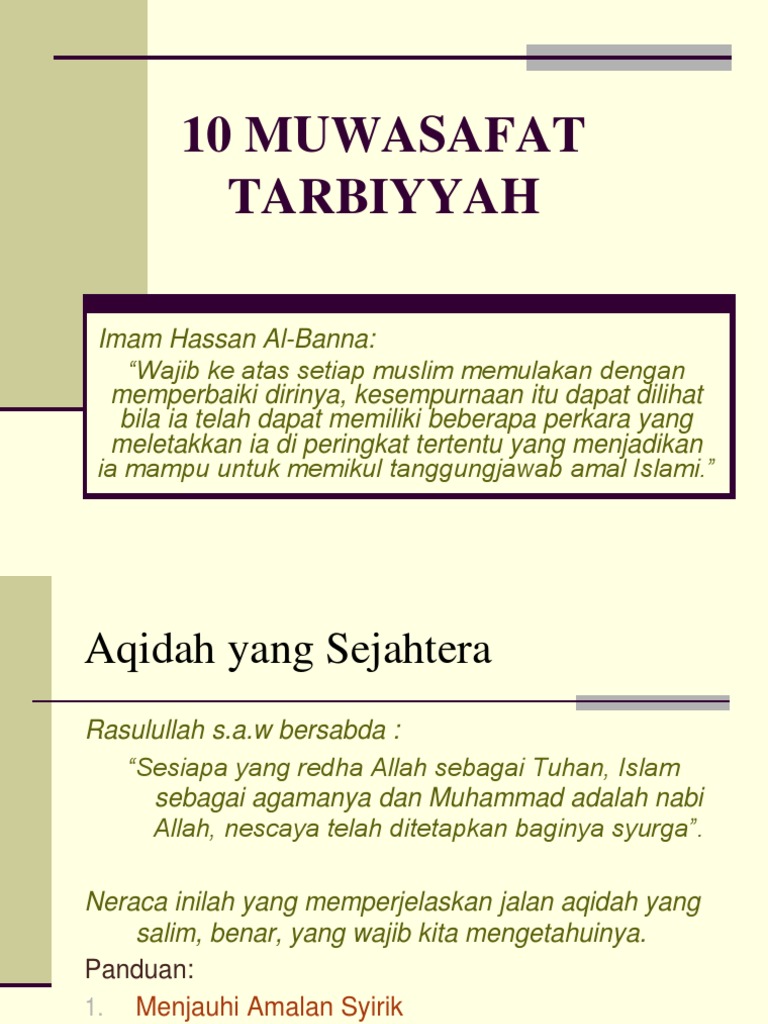 10 Muwasafat Tarbiyyah | PDF