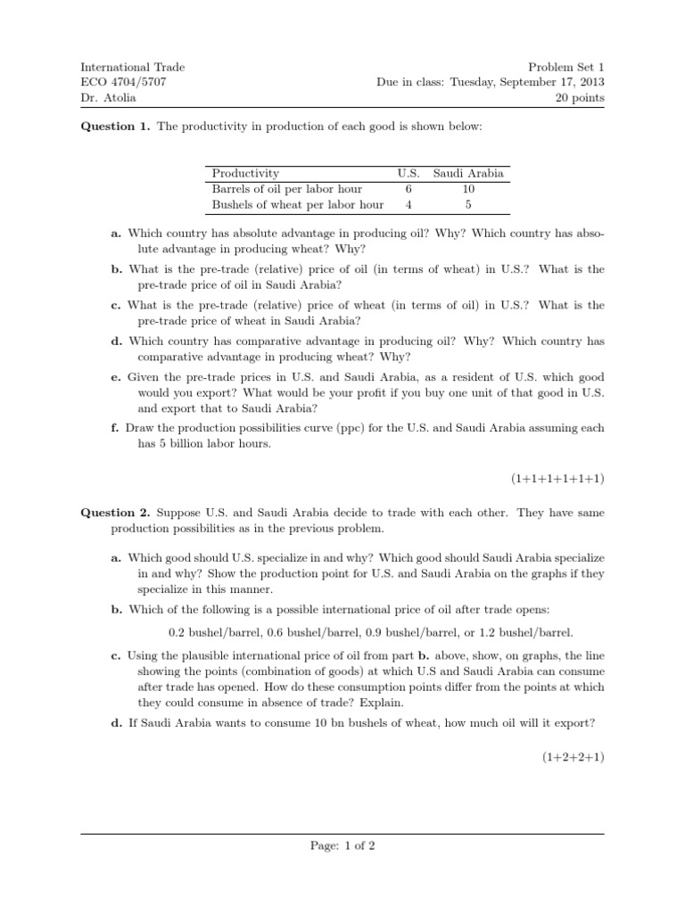 Problem Set 1 | PDF | Comparative Advantage | Economics