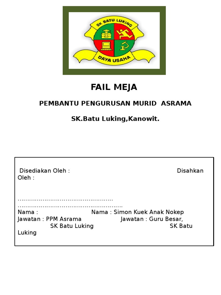 Fail Meja PPM Asrama | PDF
