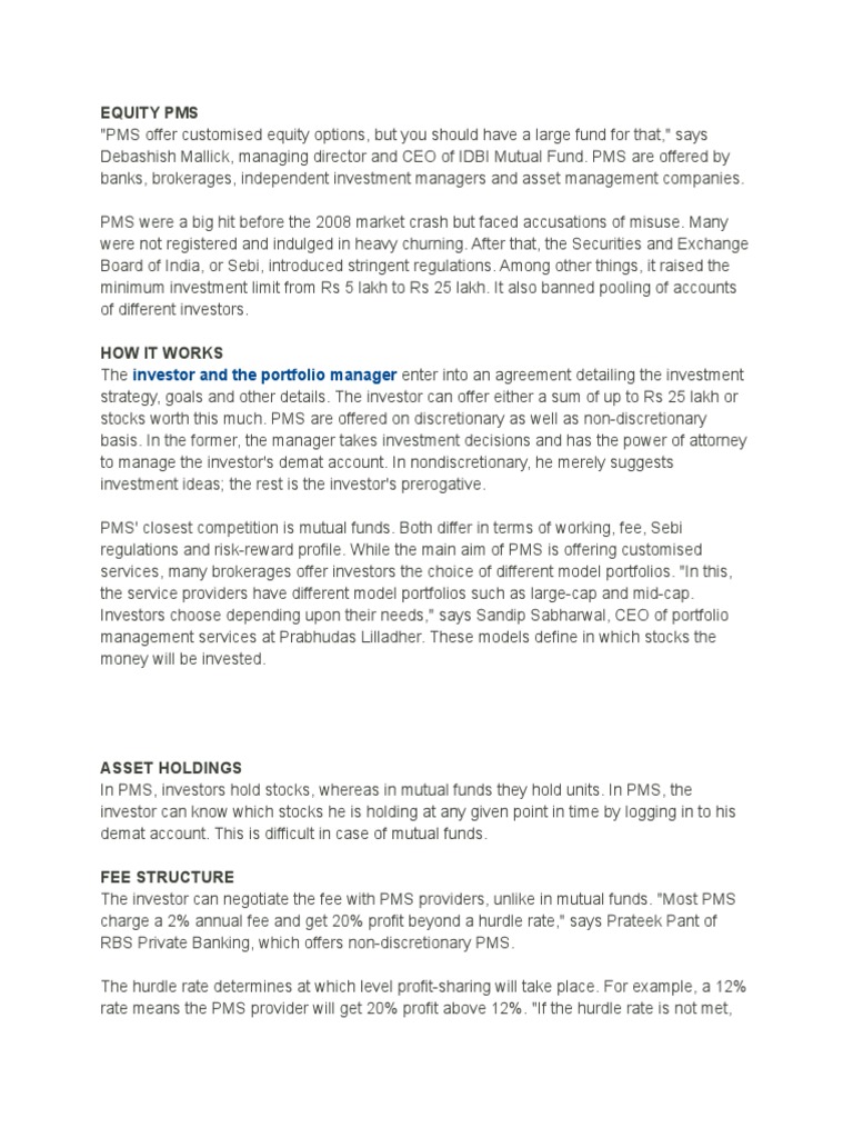 Equity PMS: Investor and The Portfolio Manager | PDF | Mutual Funds | Investor