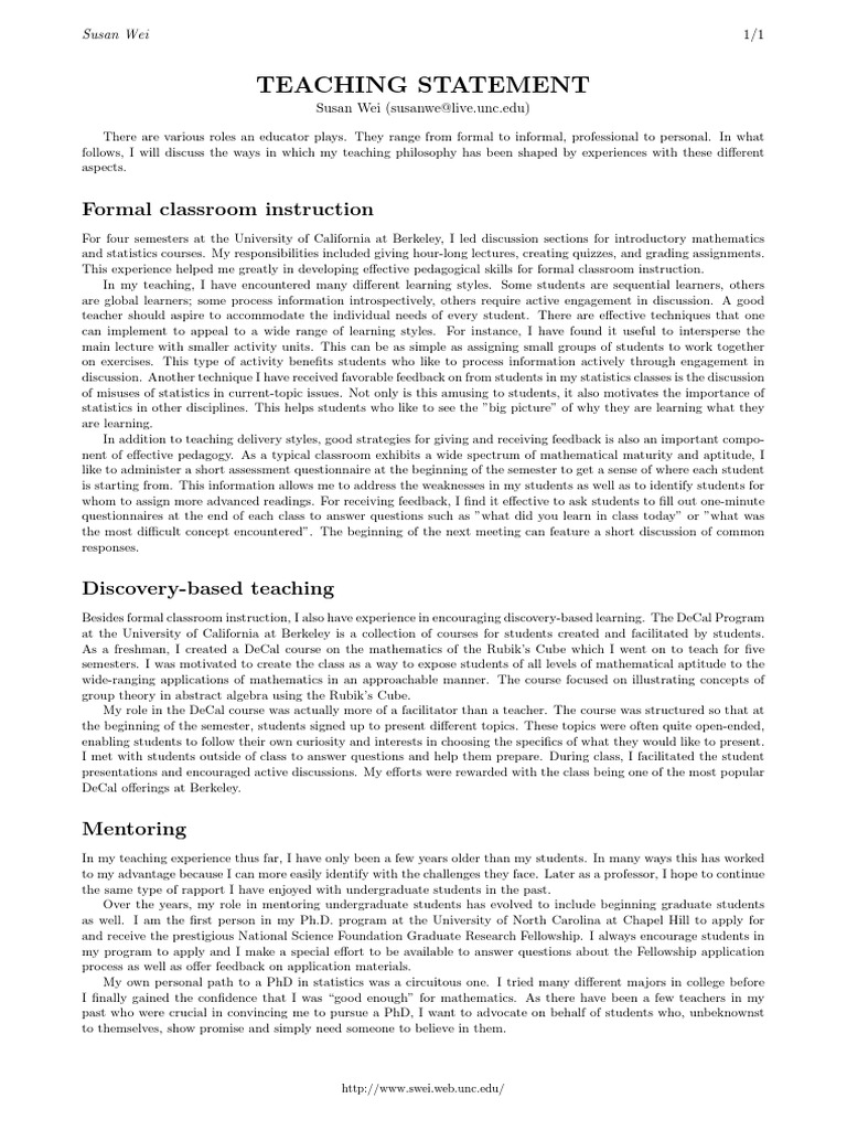 Statement of Teaching Philosophy | PDF | Learning Styles | Teachers