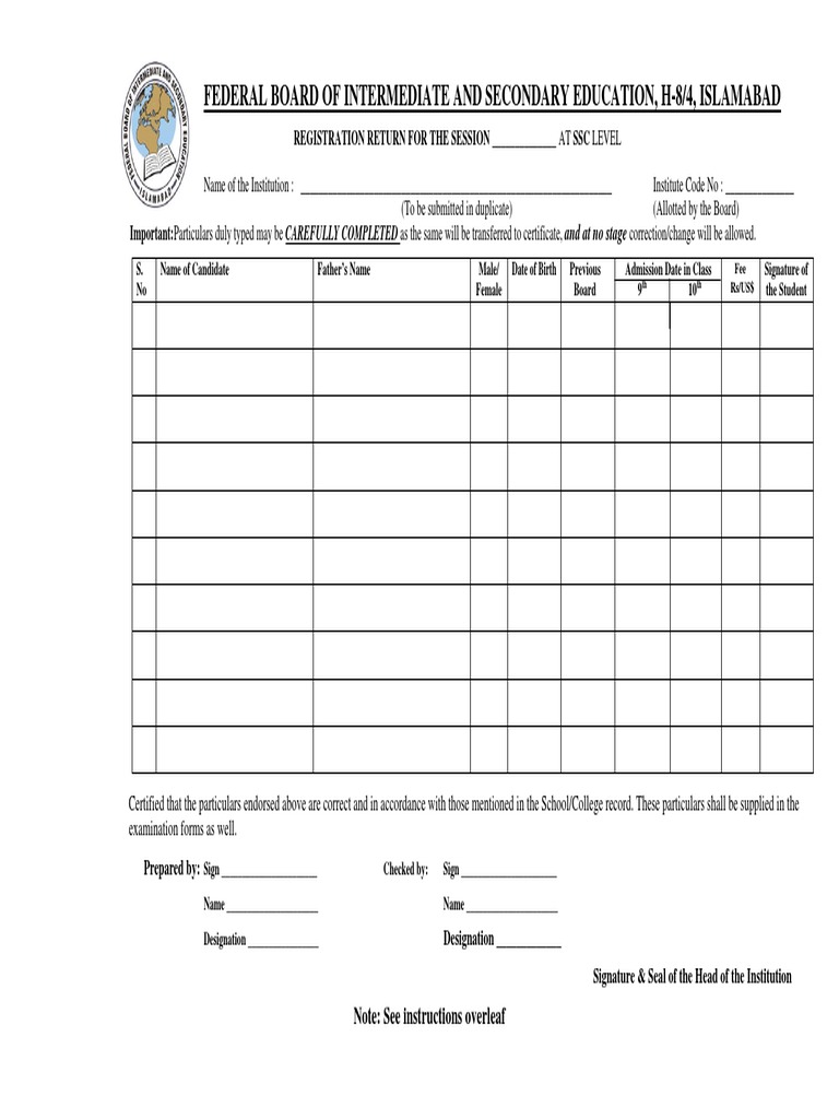 Proforma of Registratrion at SSC Level | PDF