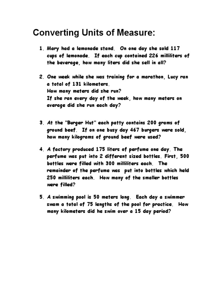Converting Between Units of Measure: Solutions to Word Problems ...