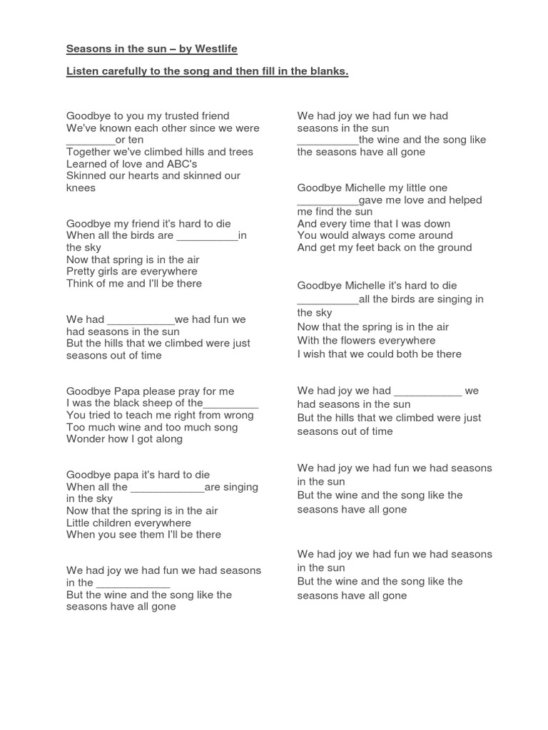 Seasons in The Sun Lyrics | PDF