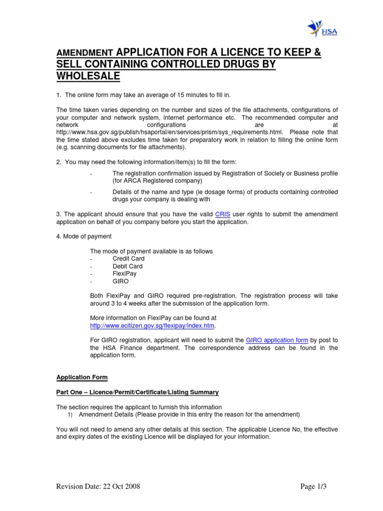 Application For A Licence To Keep & Sell Containing Controlled Drugs by ...