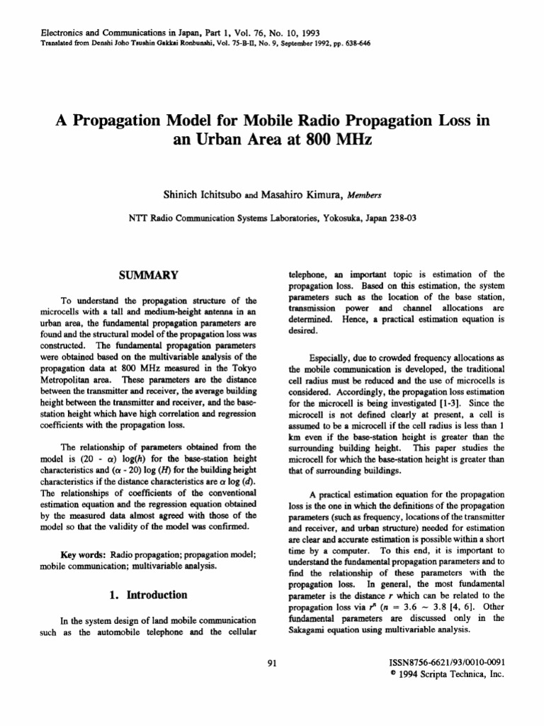 A Propagation Model For Mobile Radio Propagation Loss in An Urban Area ...