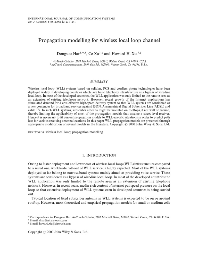 Propagation Modelling For Wireless Local Loop Channel | PDF | Radio Propagation | Antenna (Radio)