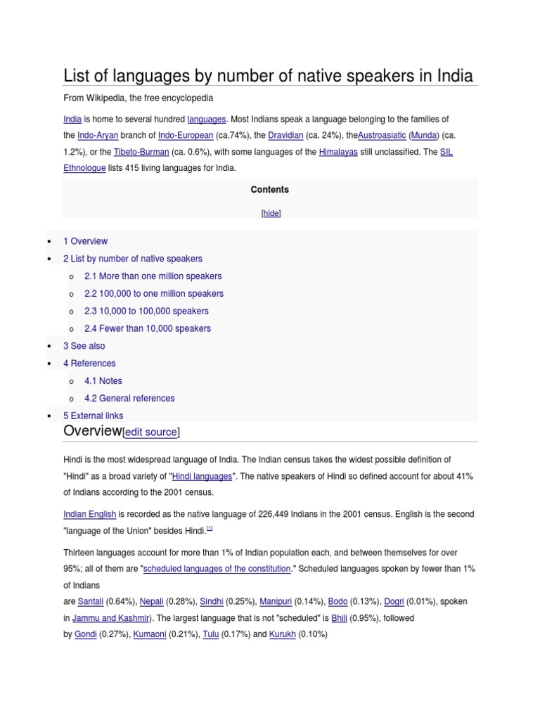 Languages by Native Speakers in India | PDF | Demographics Of India ...