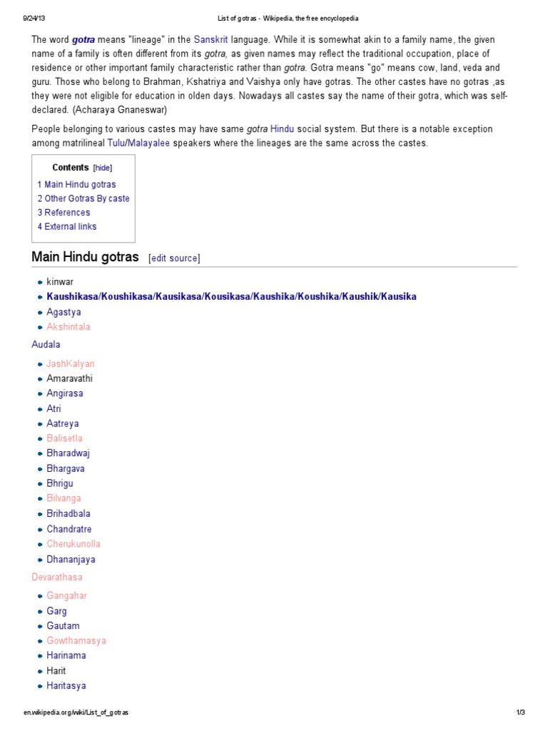 List of Gotras | PDF | Social Groups Of India | Demographics Of India