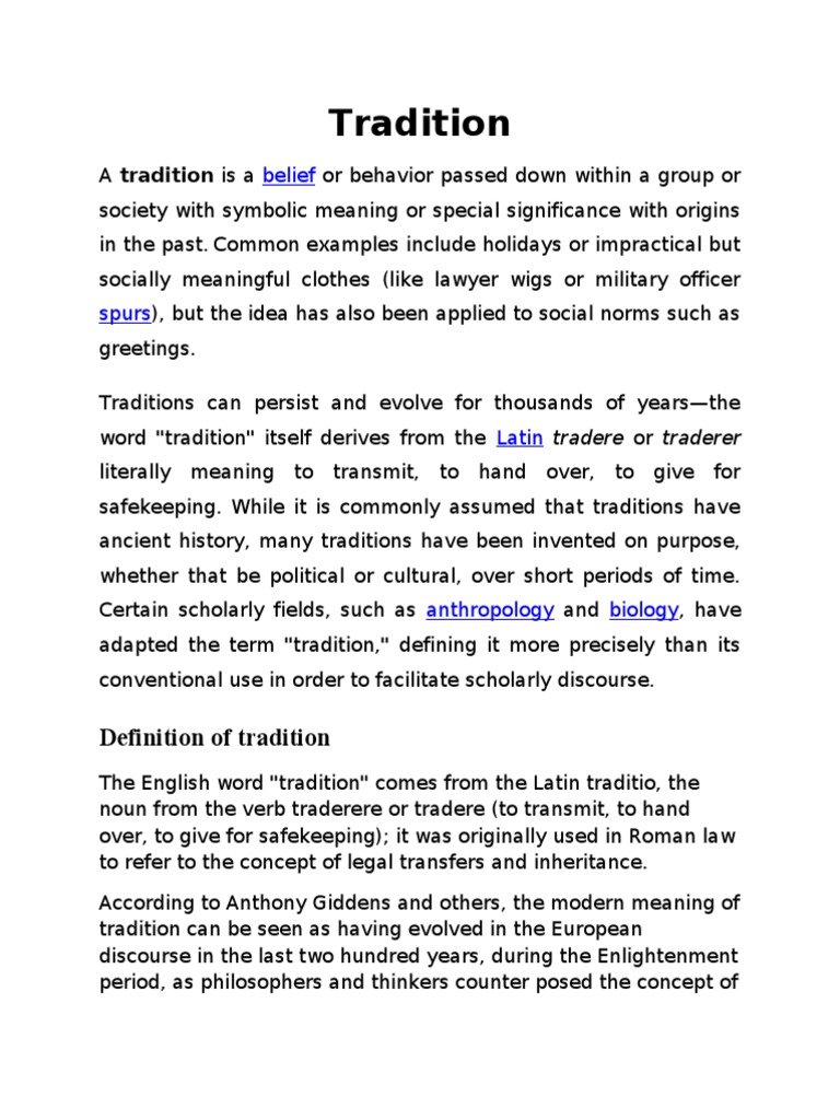 Tradition | PDF | Traditions | Sociological Theories