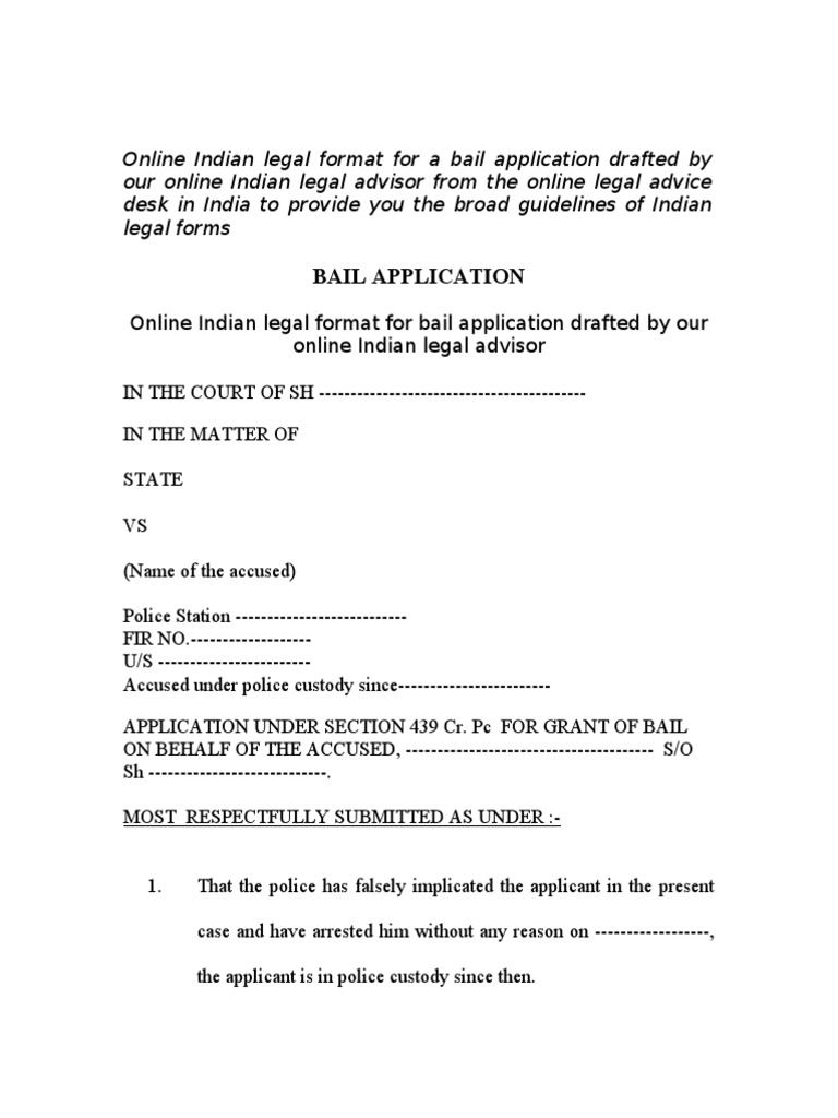 Application for Bail: Outlining Reasons for Release from Police Custody ...