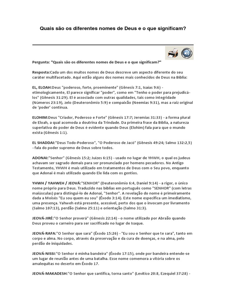 Quais São Os Diferentes Nomes de Deus e o Que Significam | PDF | Nomes ...