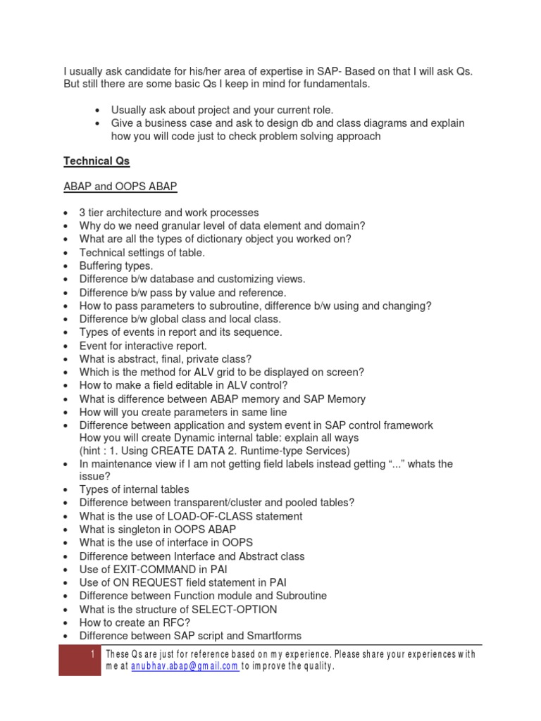 Interview Qs 1 Abap and Oops | PDF