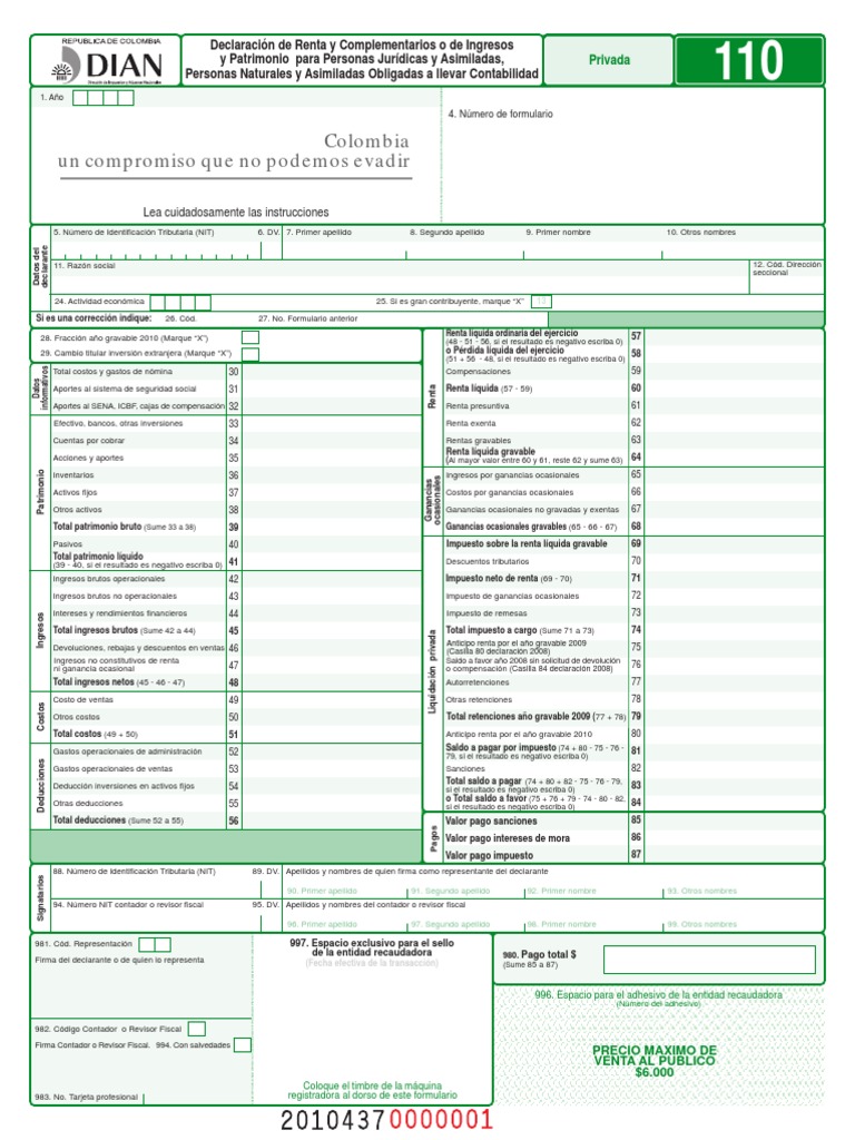 Formato 1110 Libre EF | PDF | Impuestos | Finanzas del gobierno