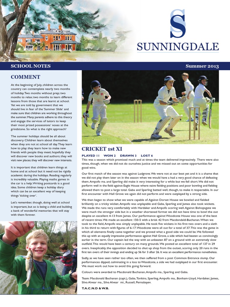 School Notes Summer 2013 | PDF | Bowling (Cricket) | Cricket