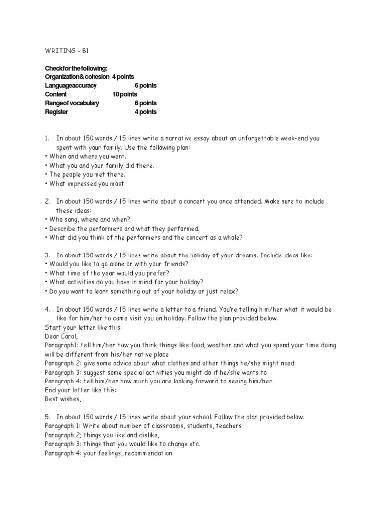 B1 Writing Task Examples and Topics | PDF | Paragraph | Emotions