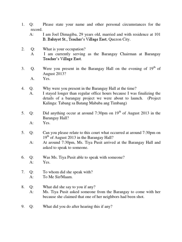Sample Questions For Judicial Affidavit | PDF