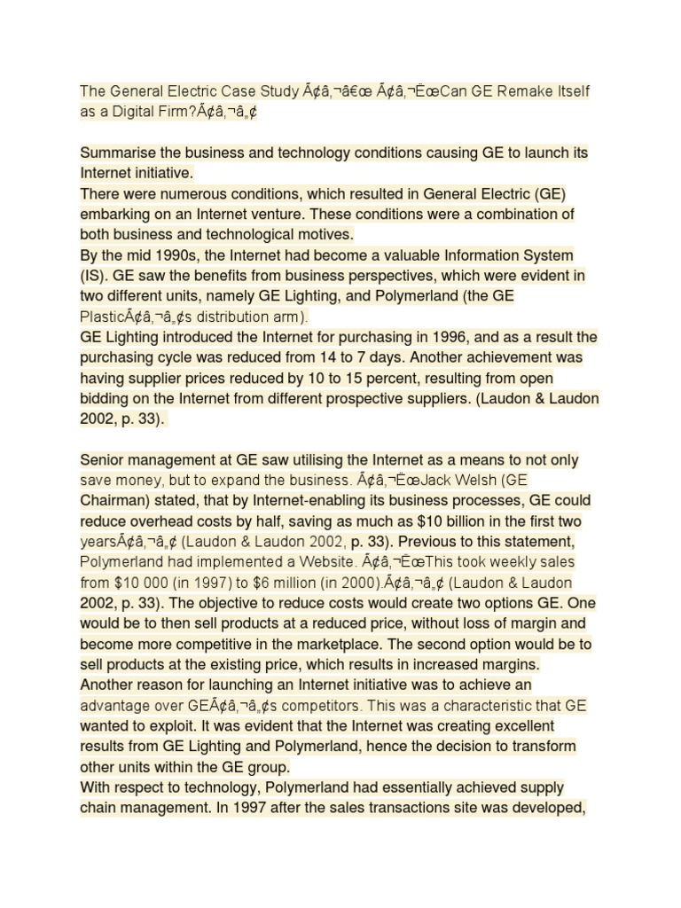 The General Electric Case Study Ã | PDF | Electronic Business | E Commerce