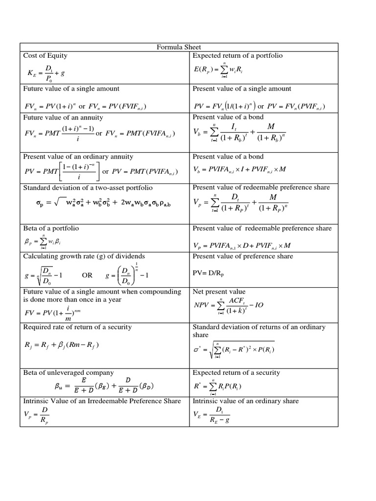 FE Tables and Formula Sheet | PDF | Present Value | Net Present Value