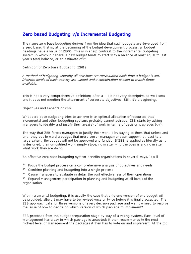 Zero Based Budgeting - Incremental Budgeting | PDF | Business | Economies