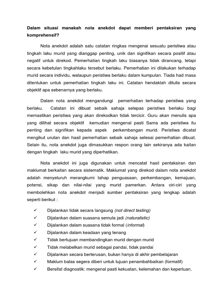 Dalam Situasi Manakah Nota Anekdot Dapat Memberi Pentaksiran Yang ...