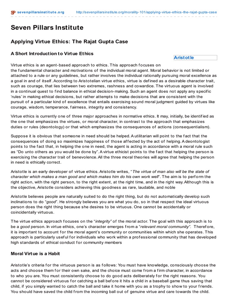Seven Pillars Institute | PDF | Virtue Ethics | Virtue