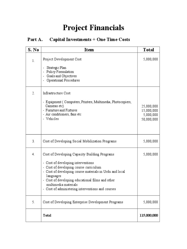 Project Financials doc