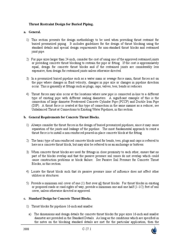 Thrust and Anchor Blocks Design | PDF | Pipe (Fluid Conveyance) | Concrete