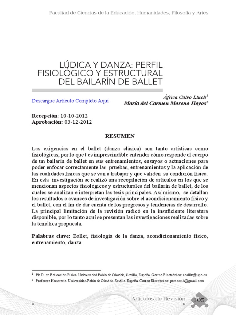 Lúdica y Danza: Perfil Fisiológico y Estructural Del Bailarín de Ballet ...