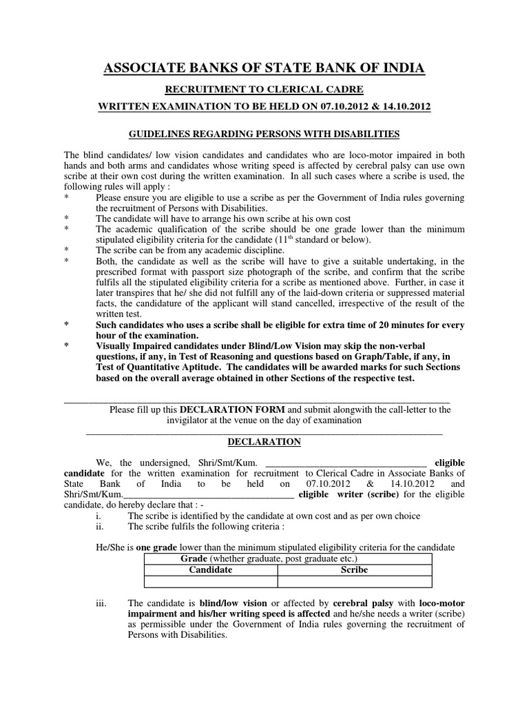 Scribe Form | PDF | Visual Impairment | Test (Assessment)