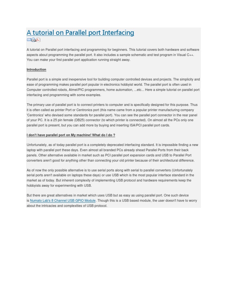 A Tutorial On Parallel Port Interfacing | PDF | Operating System | Usb
