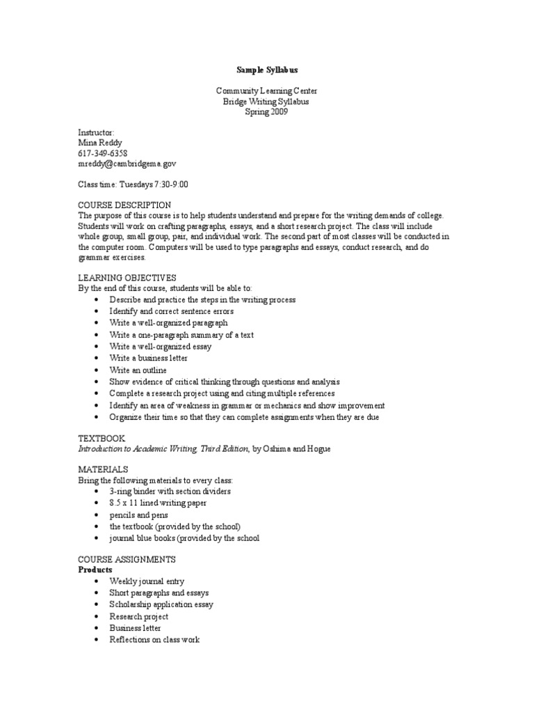 Spring 2009 Bridge Writing Syllabus: Helping Students Develop Skills ...