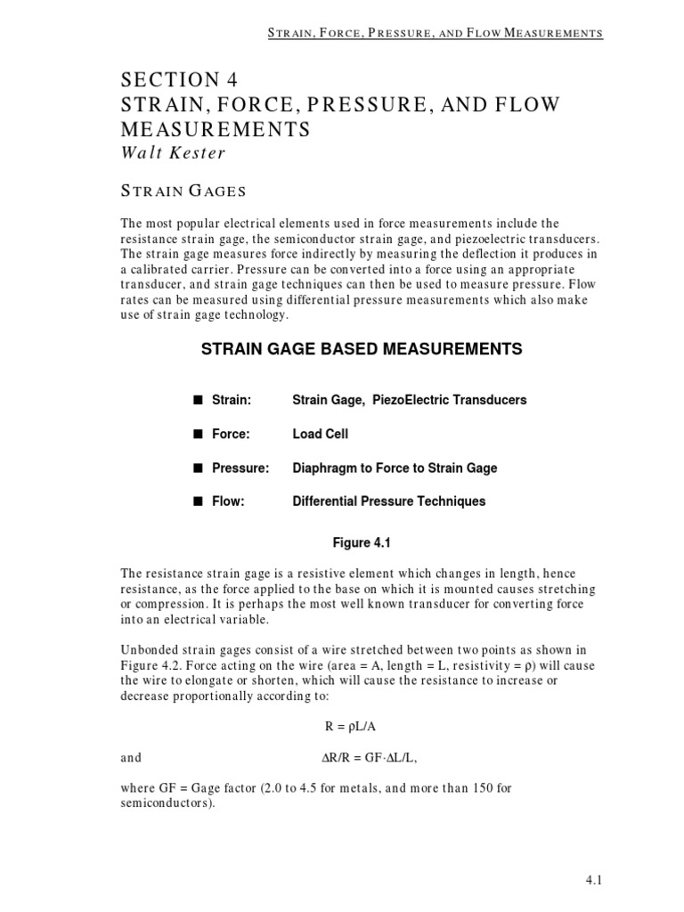 An Overview of Strain Gage Applications for Measuring Strain, Force, Pressure, and Flow | PDF ...