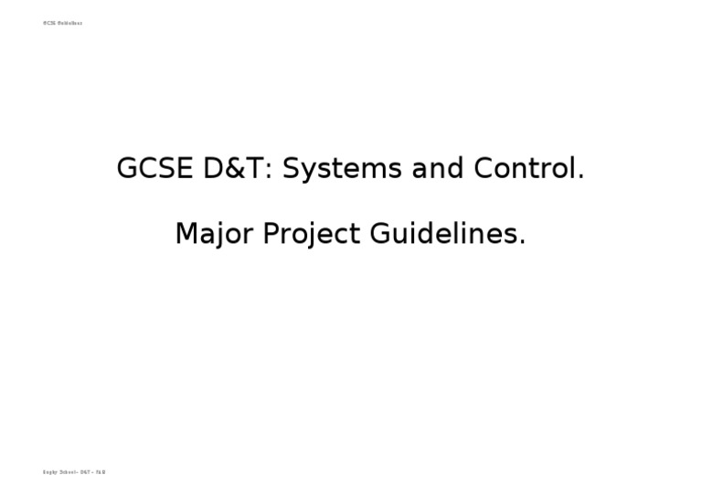 GCSE D&T: Systems and Control. Major Project Guidelines | PDF