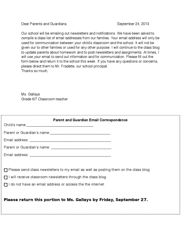Parent and Guardian Email Correspondence | PDF