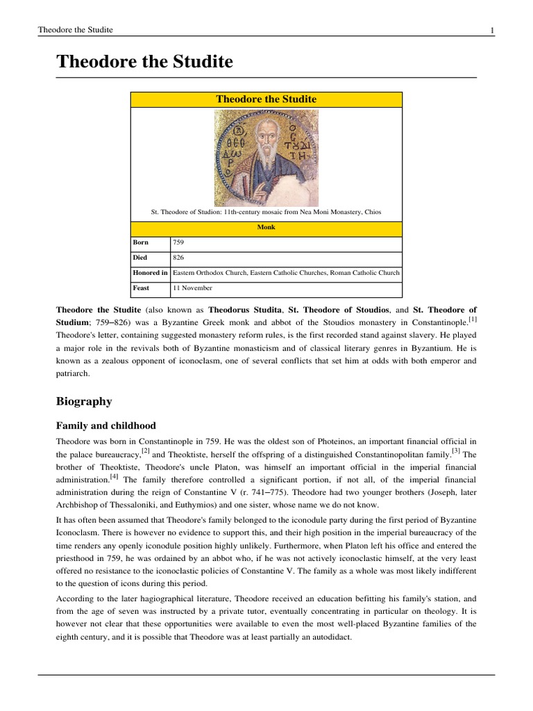 Theodore The Studite | PDF | Byzantine Empire | Religious Behaviour And ...