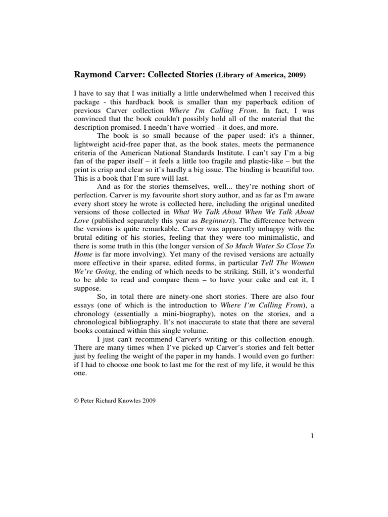 Raymond Carver Collected Stories | PDF
