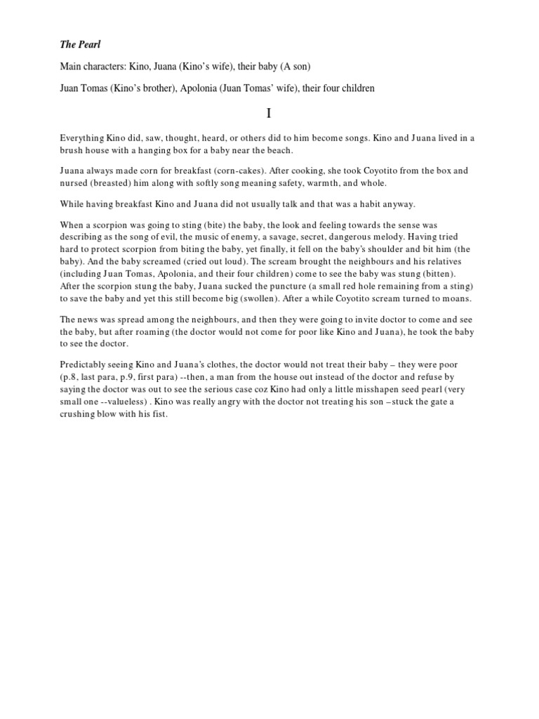 The Pearl - Summary Chapter 1 | PDF