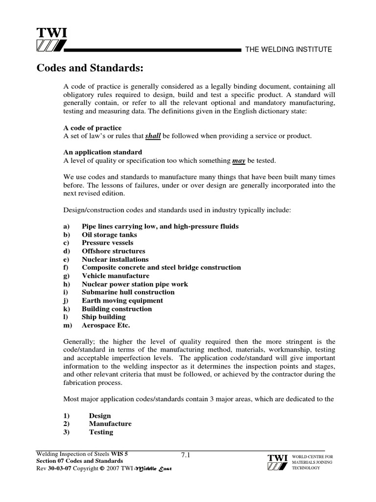 Codes and Standards:: The Welding Institute | PDF | Nondestructive ...